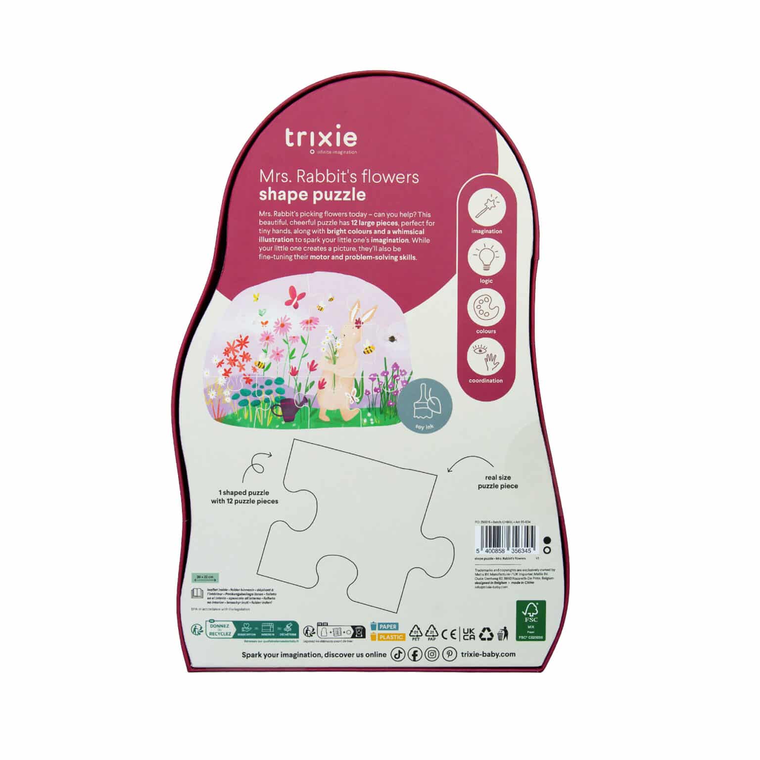Puzzle à forme 12 pièces - Les fleurs de Mme Lapin - Trixie baby ...
